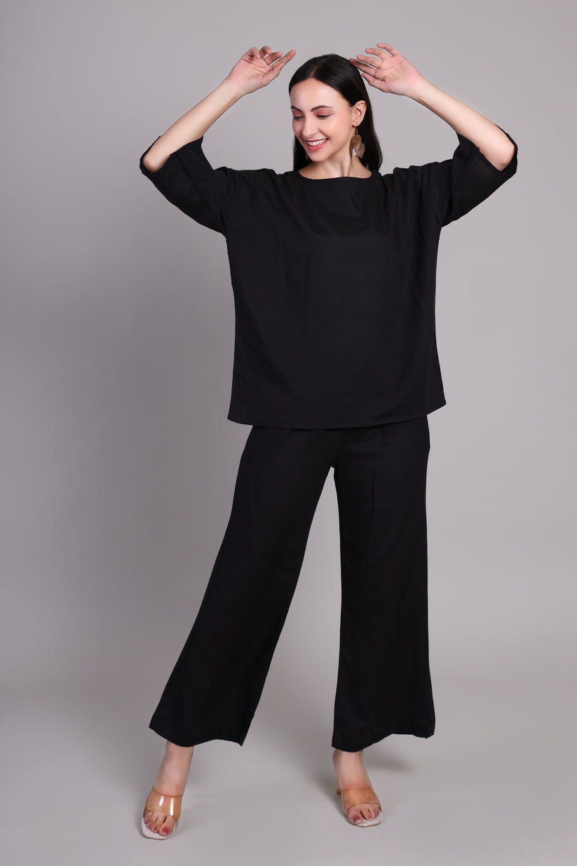 Akusha Noir Breeze: Organic Linen Coord Set